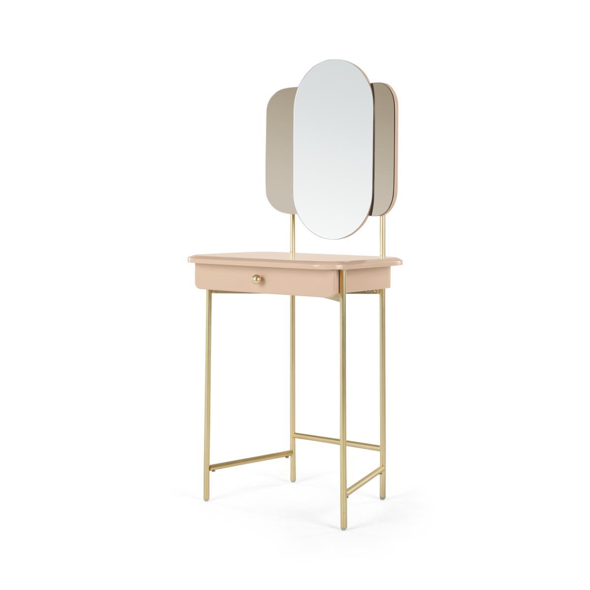 Maddie Dressing Table, Pink & Brass | Flitch