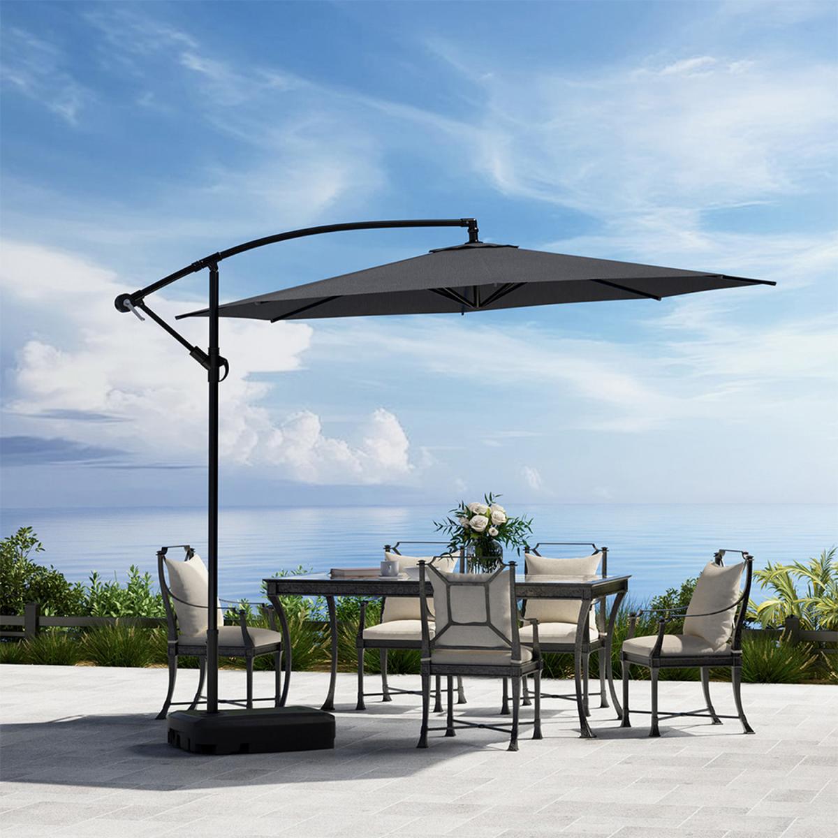 3M Cantilever Patio Parasol and Fillable Base with Wheels - Grey | Flitch